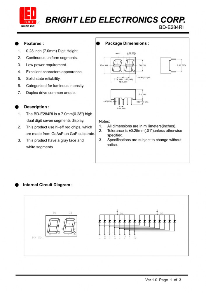 BD-E284RI technical document page 1