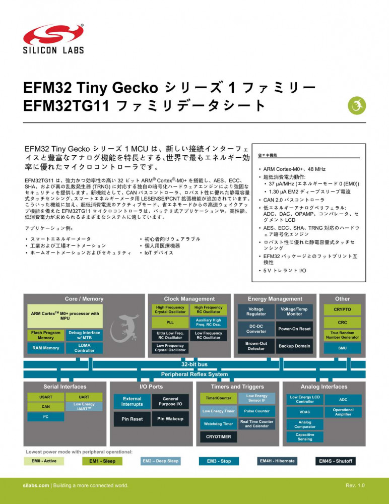EFM32TG11 datasheet preview, page 1