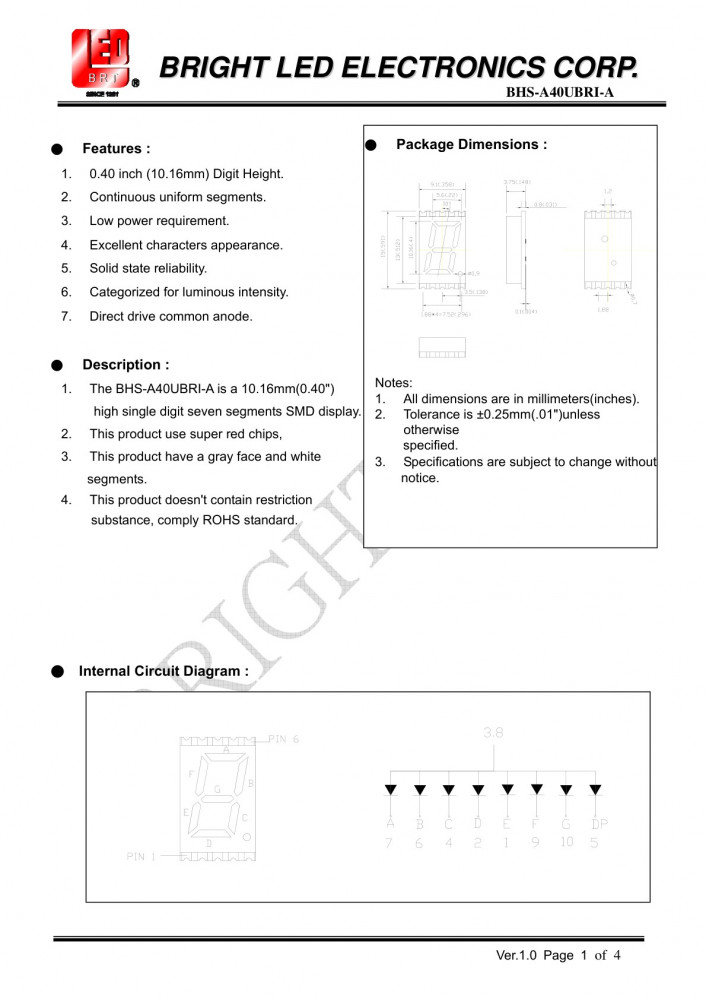 BHS-A40UBRI-A datasheet page 1