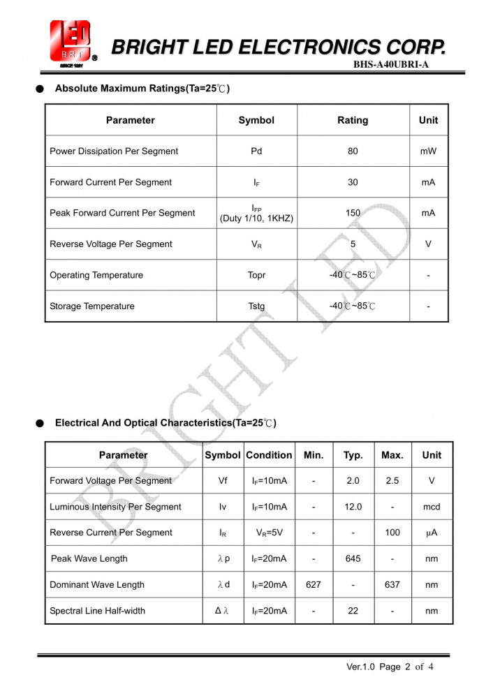 BHS-A40UBRI-A datasheet page 2