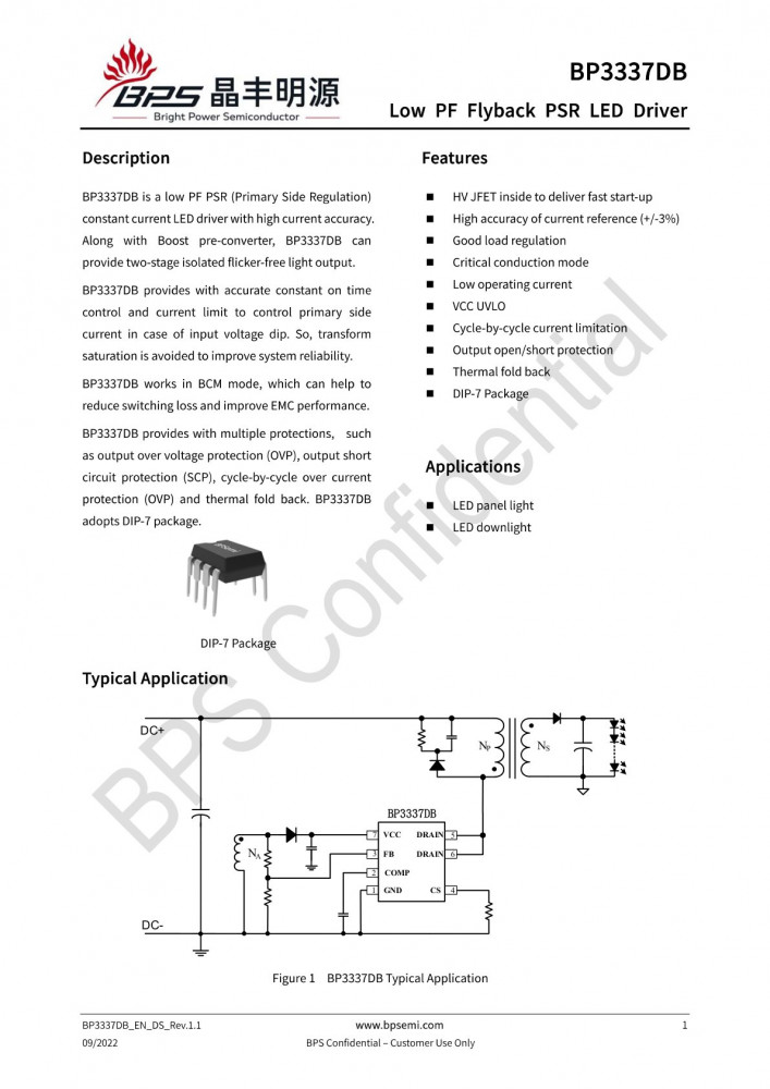 BP3337DB technical document page 1