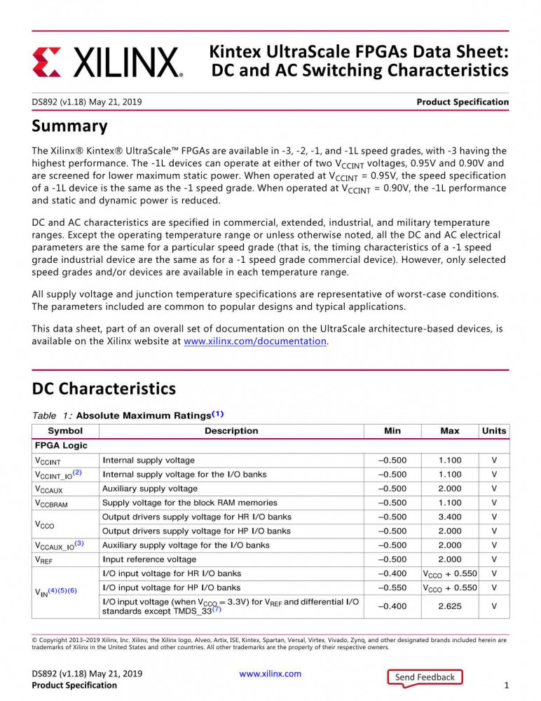 Datasheet page 1