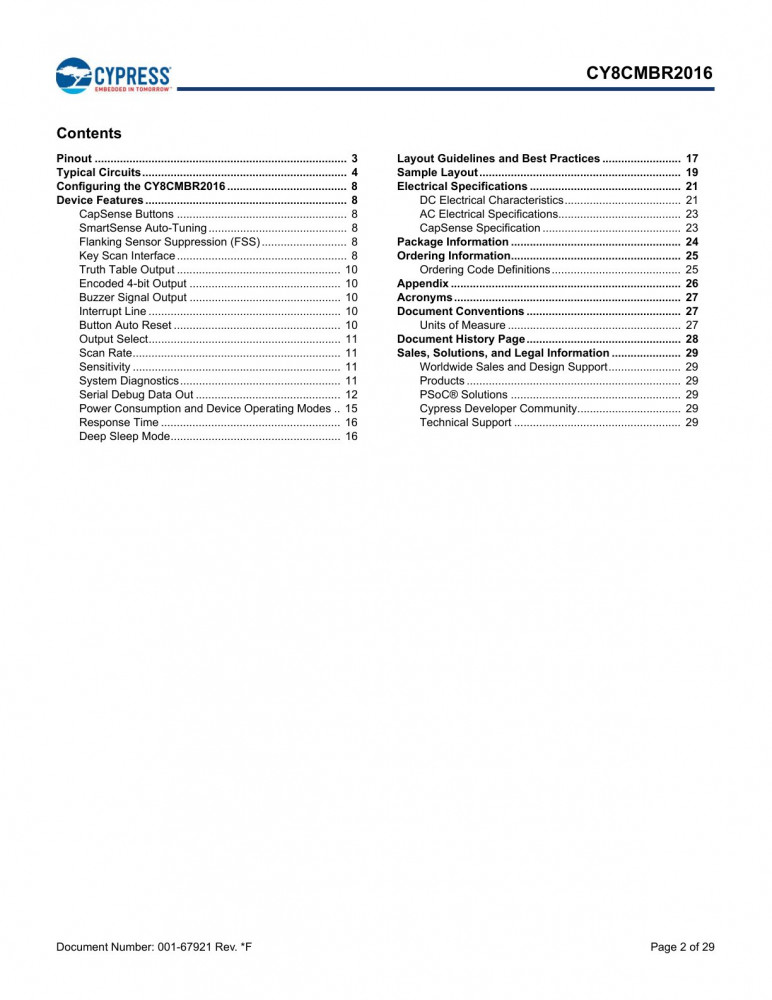 CY8CMBR2016 document page 2