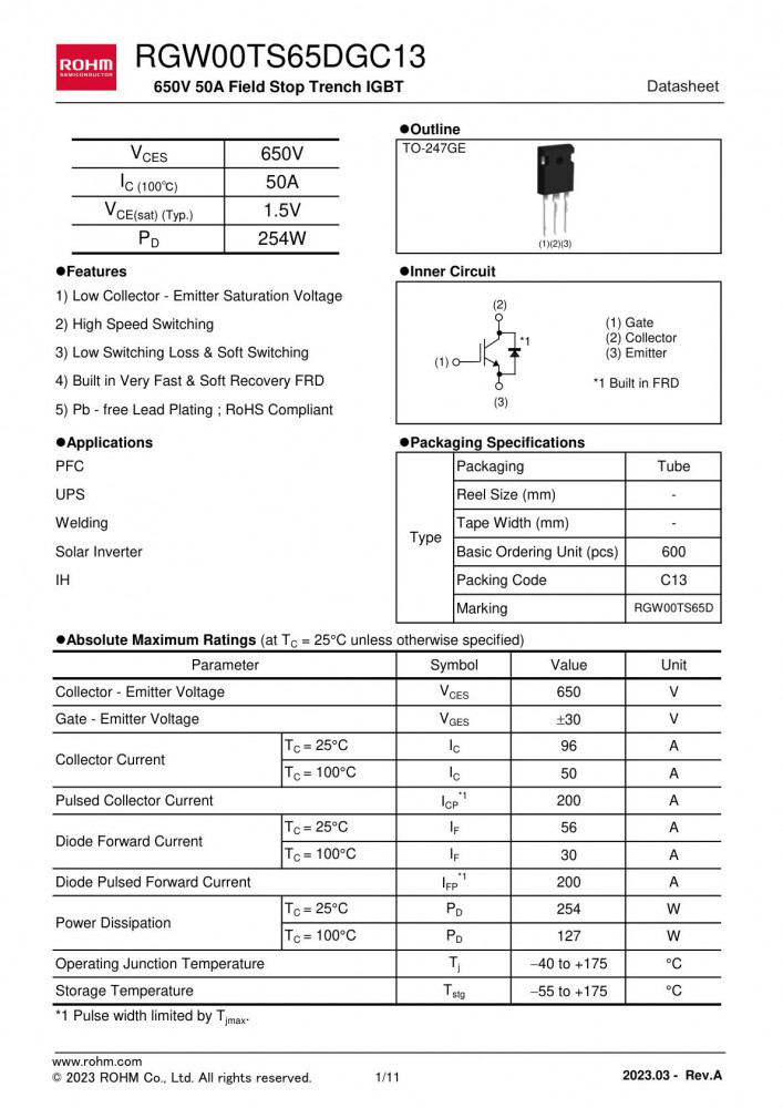 RGW00TS65DGC13 datasheet page 1