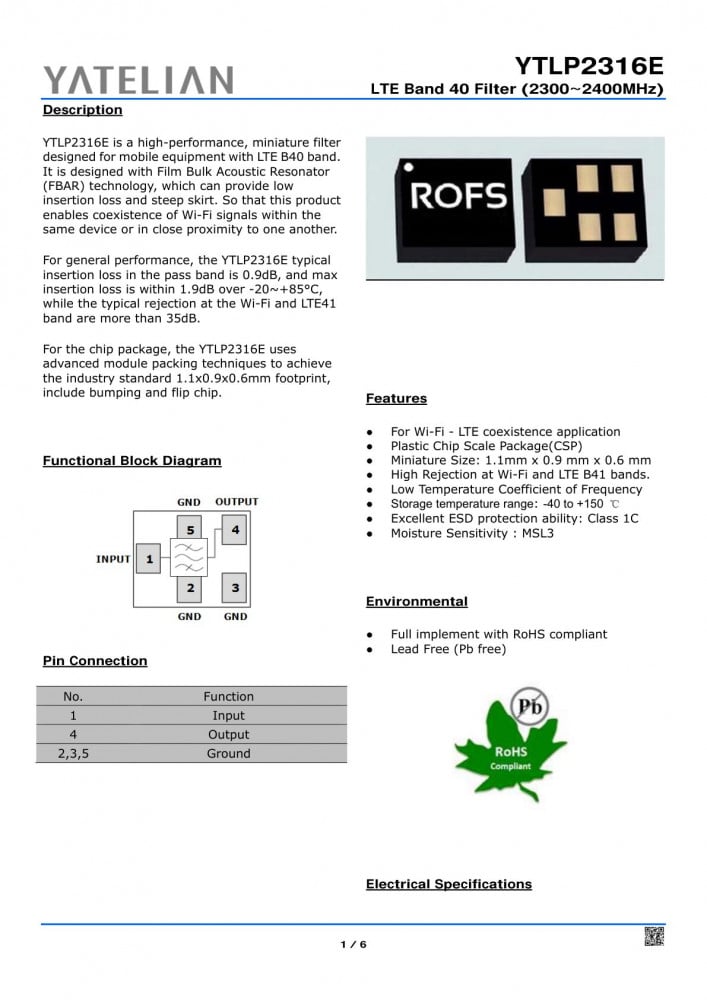 YTLP2316E technical document page 1