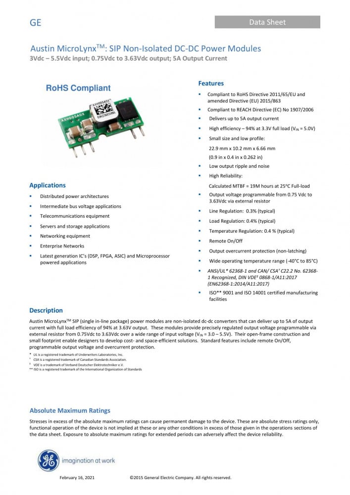 AXH005A0XZ datasheet page 1