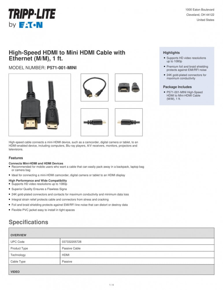 P571-001-MINI technical document page 1
