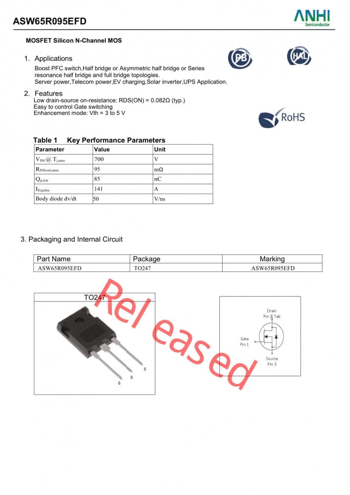 ASW65R095EFD datasheet page 1
