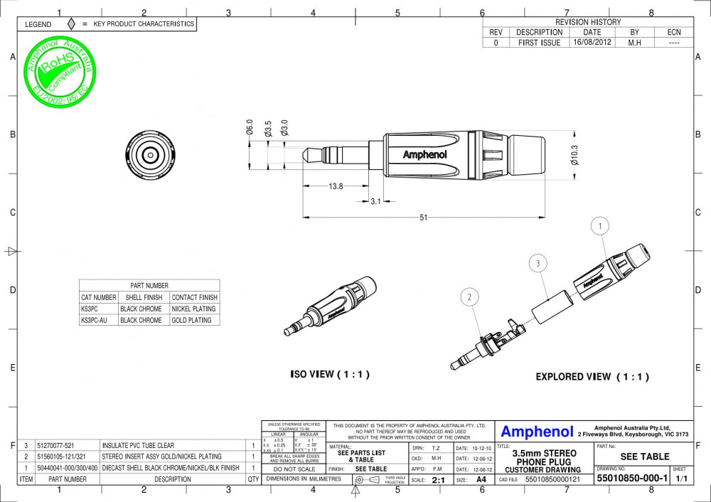 Amphenol KS3PC-AU technical document preview