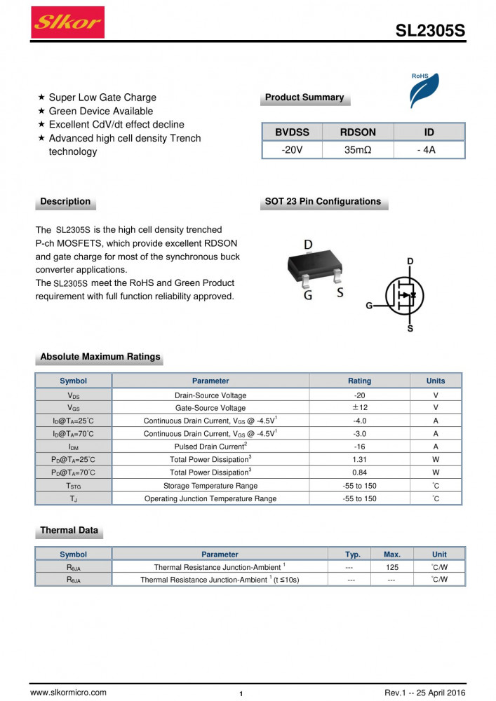 SL2305S datasheet page 1