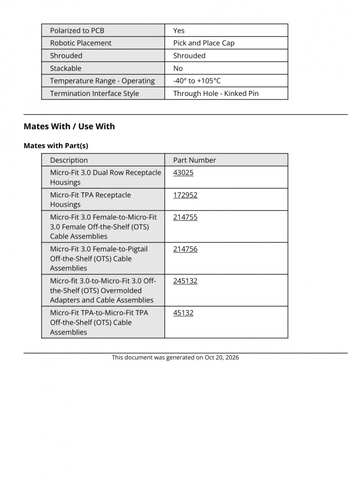 Technical document page 4 for MOLEX 430450685