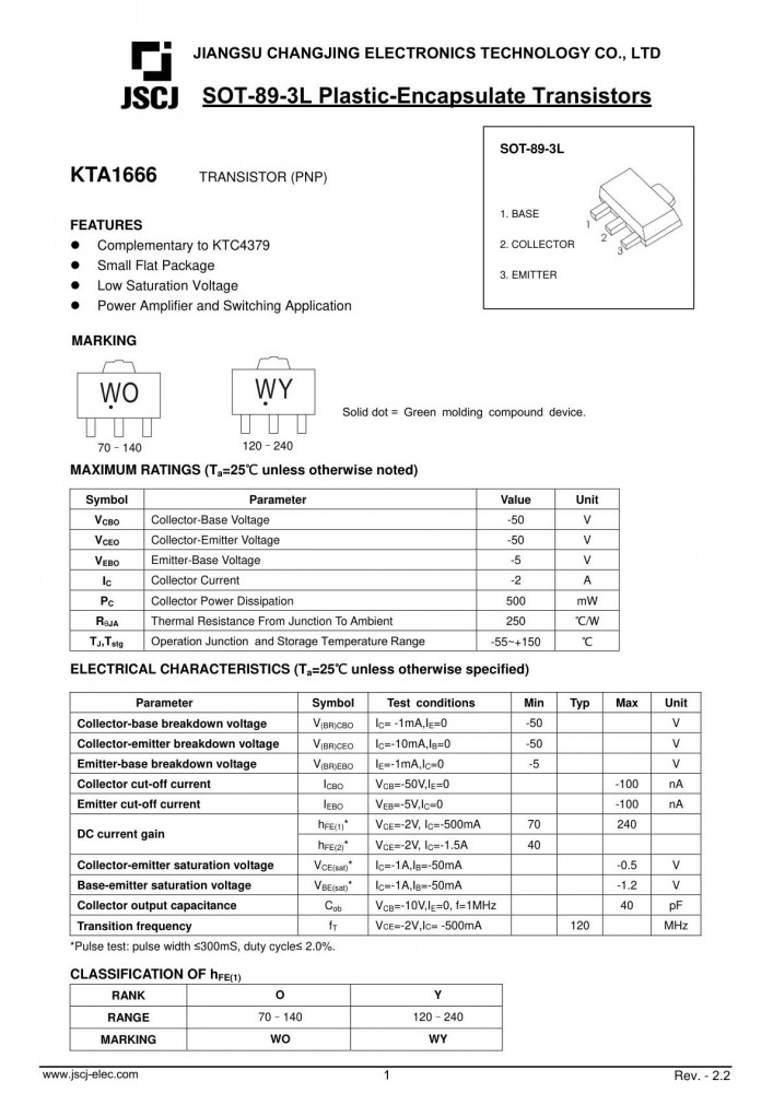 KTA1666Y datasheet page 1