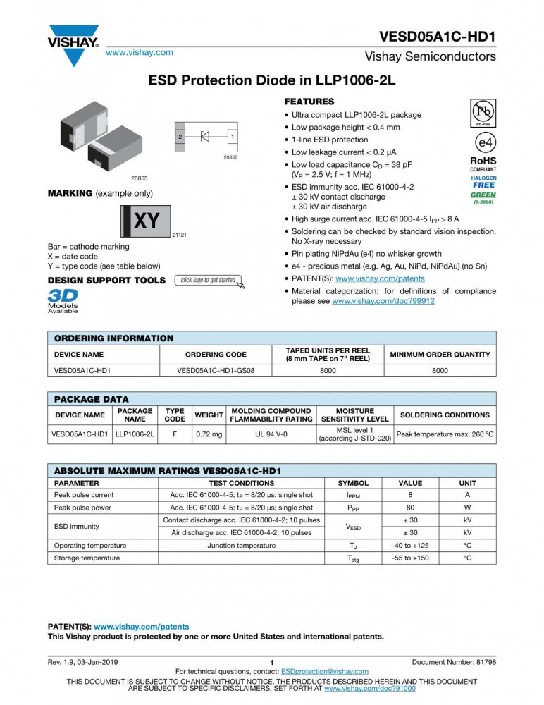 VESD05A1C-HD1 datasheet page 1