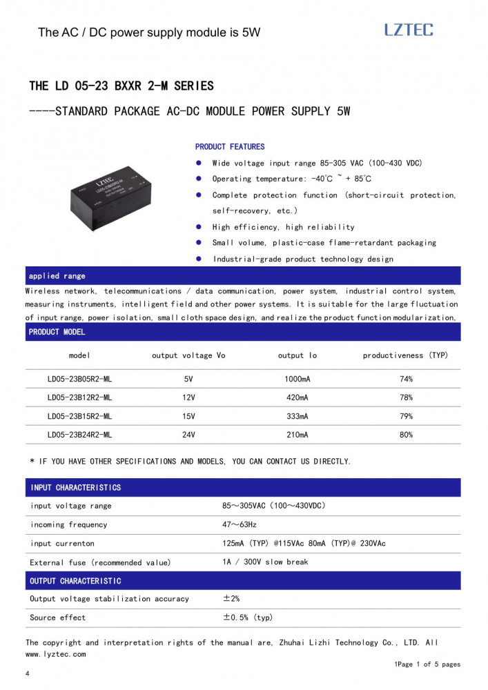 LZTEC LD05-23B15R2-ML datasheet page 1