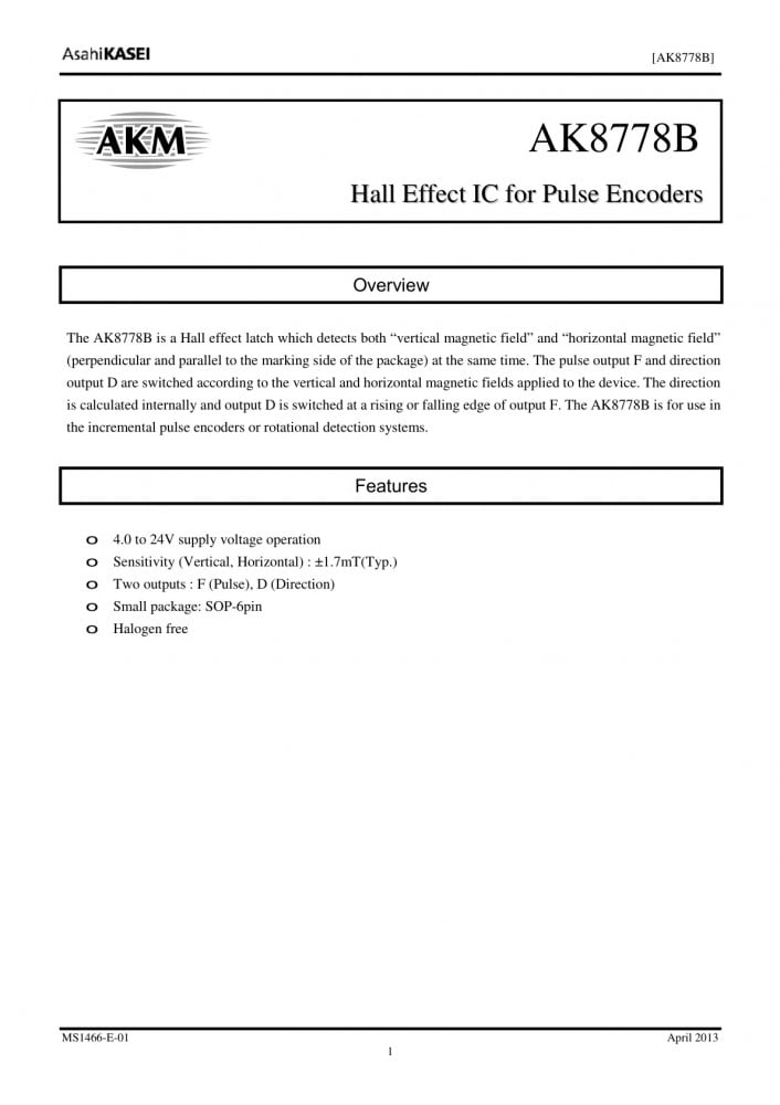 AK8778B datasheet page 1