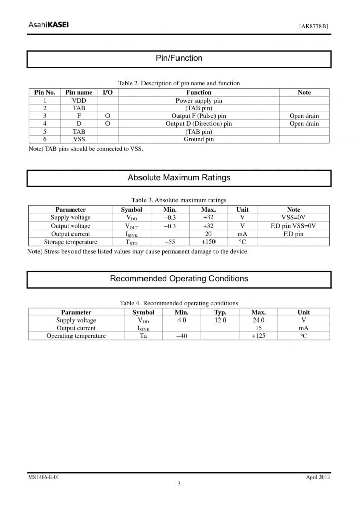 AK8778B datasheet page 3