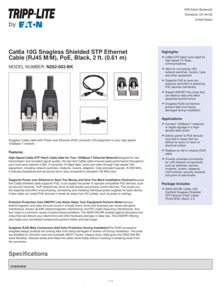 N262-002-BK technical document page 1