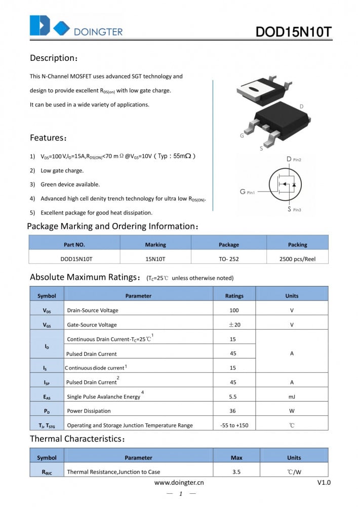 DOD15N10T datasheet page 1