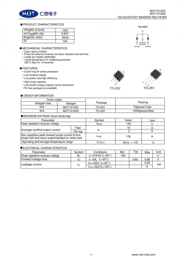 MOT10150D datasheet page 1