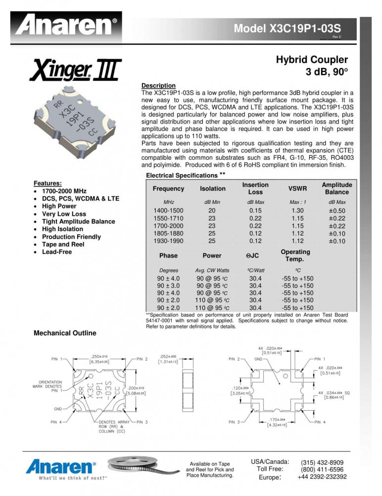 X3C19P1-03S datasheet page 1