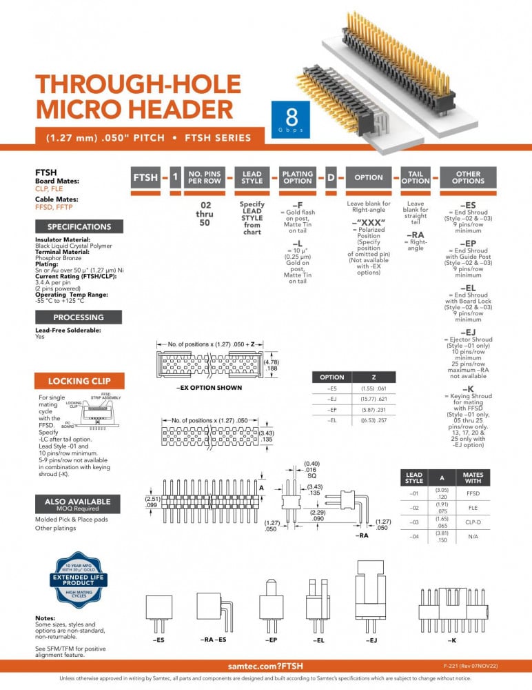 Samtec FTSH series technical document page