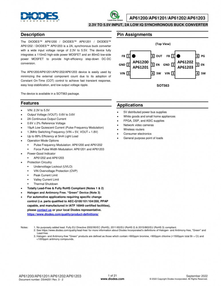AP61202Z6-7 datasheet page 1