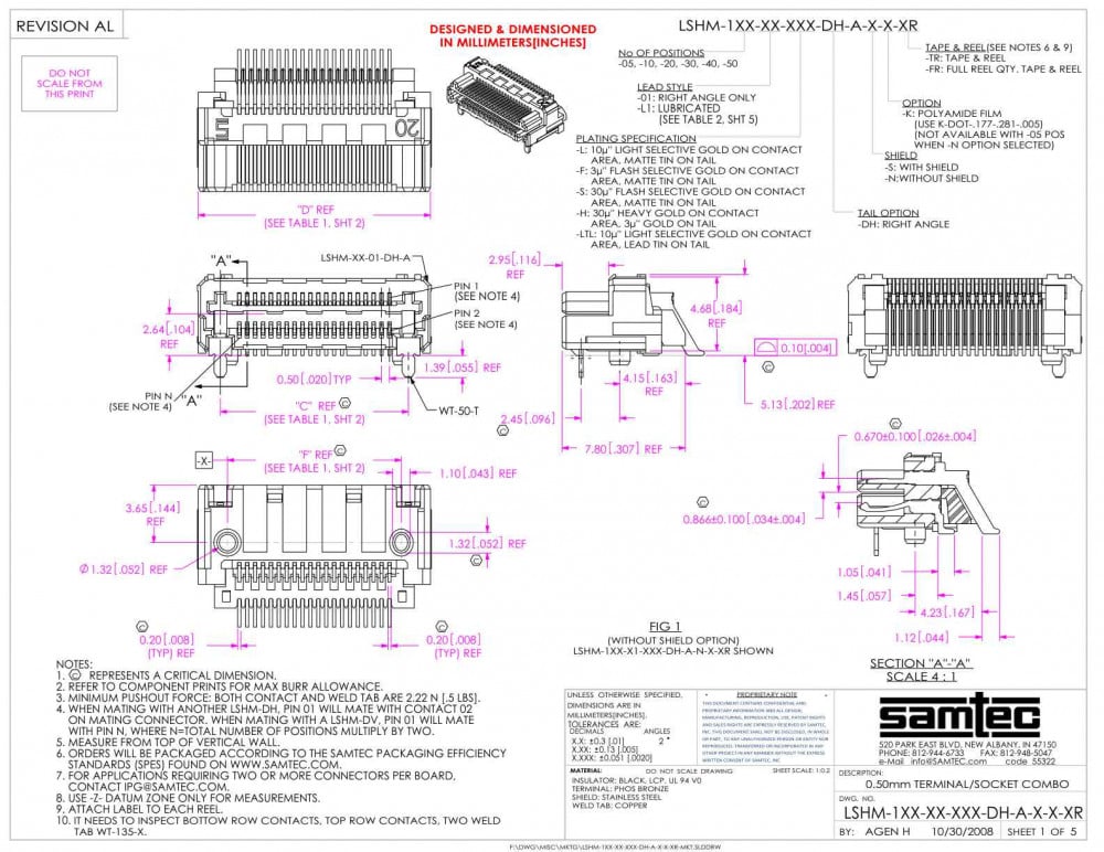 Samtec LSHM drawing page 1