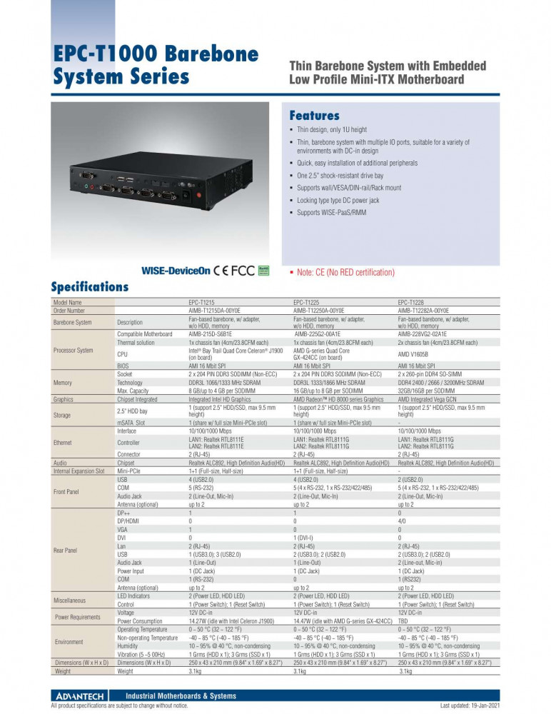 EPC-T1000 series technical document, page 1