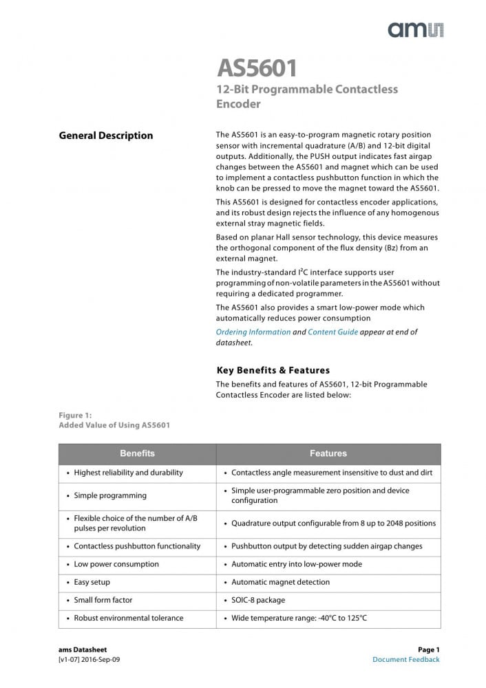 AS5601 datasheet page 1