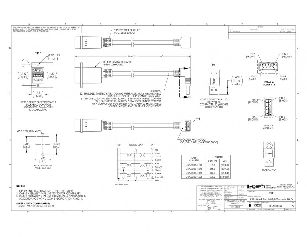 L-com U3A00034-50I technical drawing