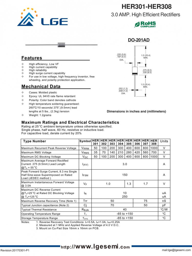 LGE HER308 datasheet page 1