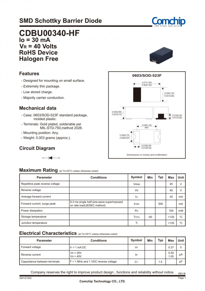 CDBU00340-HF datasheet page 1
