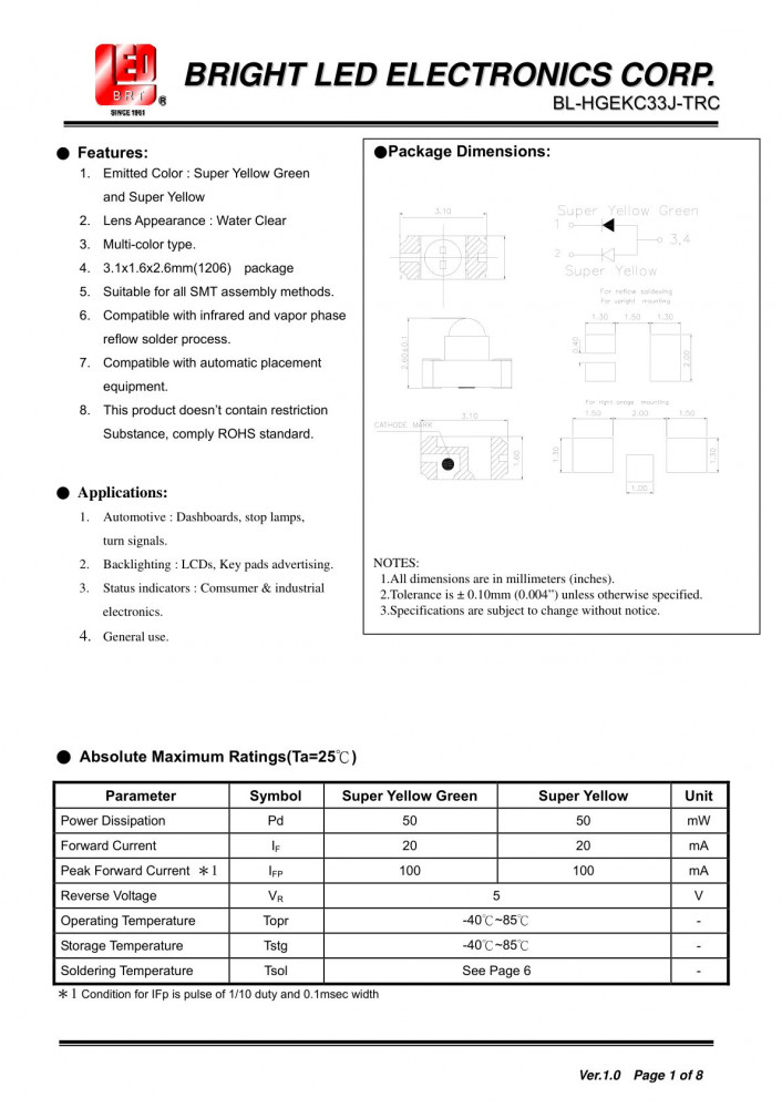 BL-HGEKC33J-TRC datasheet page 1