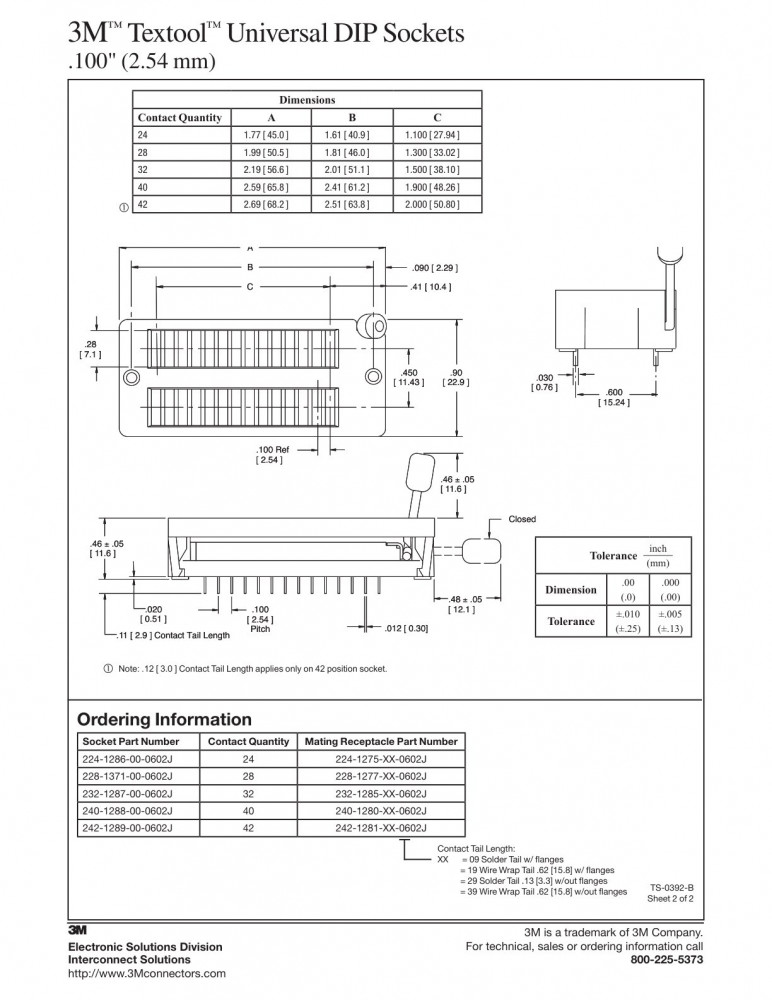 3M Textool Universal DIP Socket technical sheet page 2