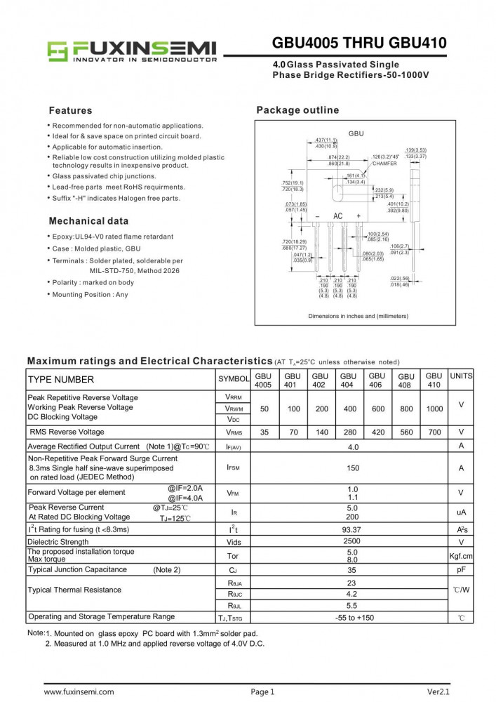 GBU410 datasheet page 1