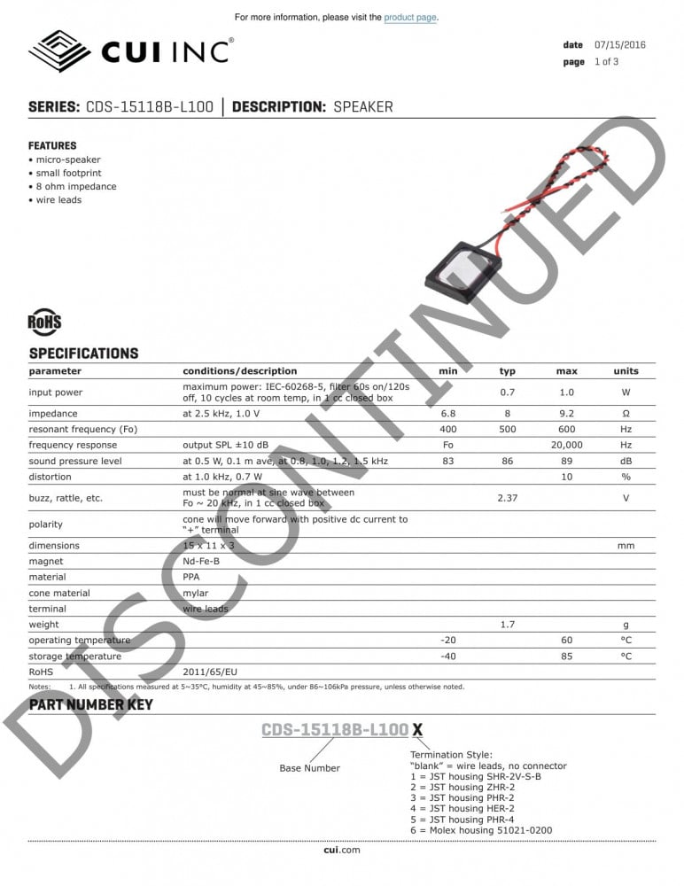 CDS-15118B-L100 datasheet page 1