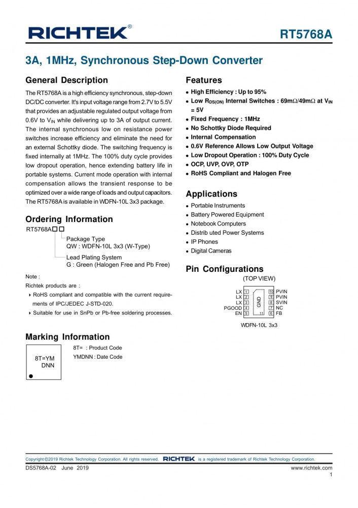 RT5768AGQW datasheet page 1