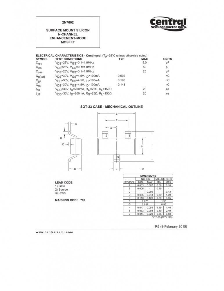 Central 2N7002 datasheet page 2