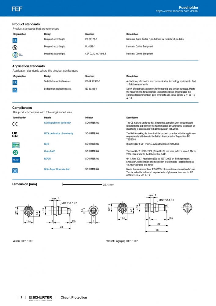 SCHURTER 0031.1085 technical document page 2