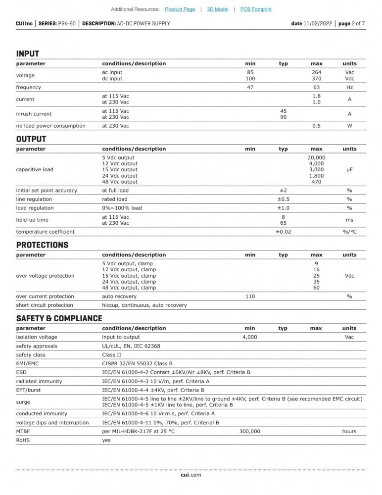 CUI PSK-60-5 datasheet page 2