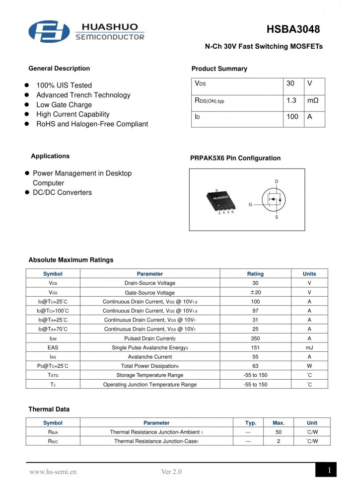 HSBA3048 datasheet page 1