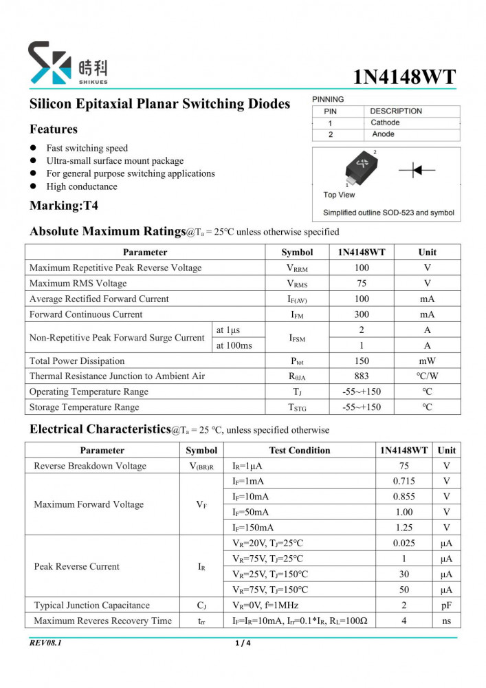 1N4148WT datasheet page 1