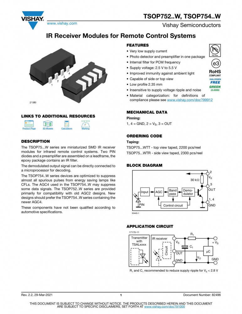 TSOP75436WTR datasheet page 1