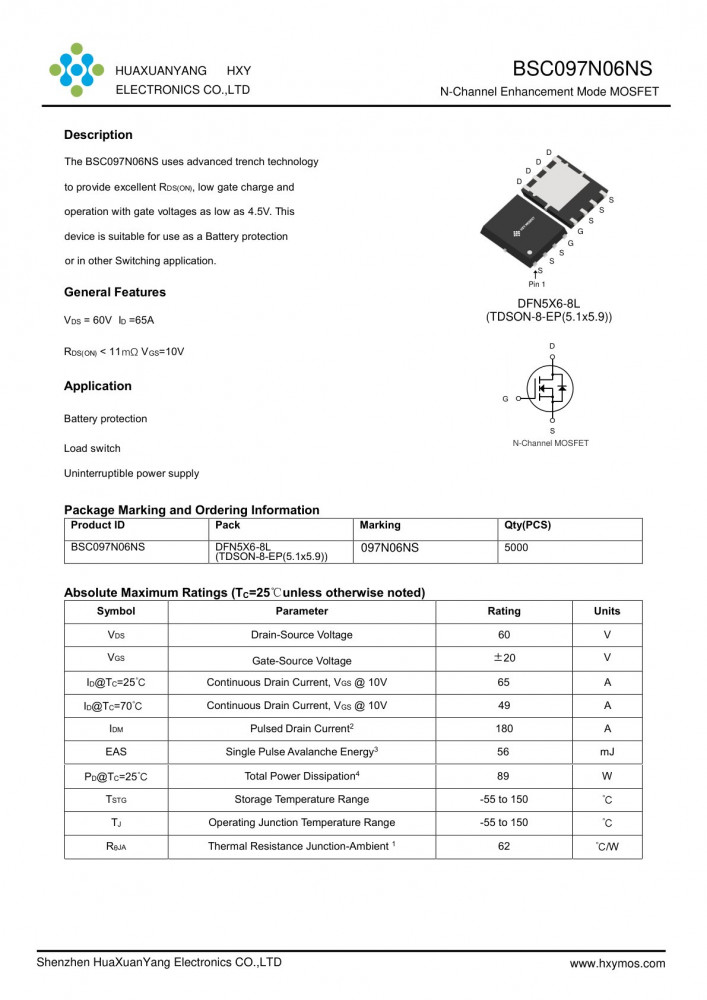 BSC097N06NS-HXY datasheet page 1