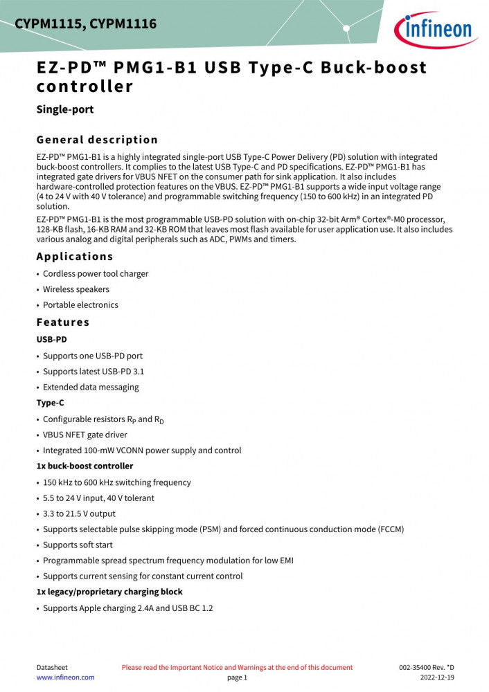 CYPM1116-48LQXIT datasheet page 1