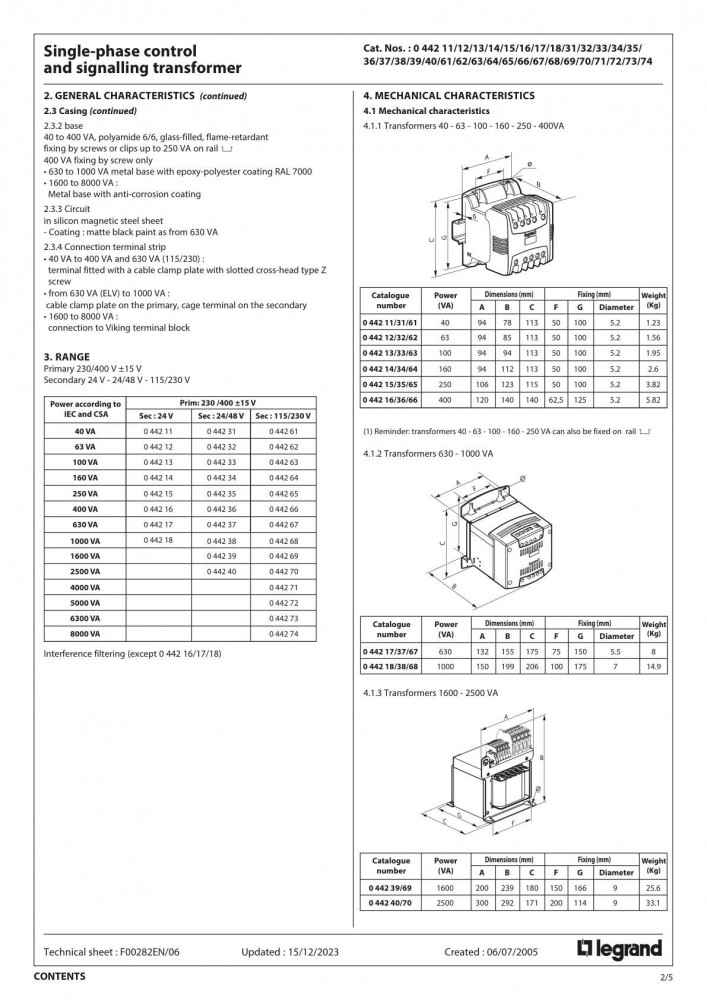 Legrand transformer technical document page 2