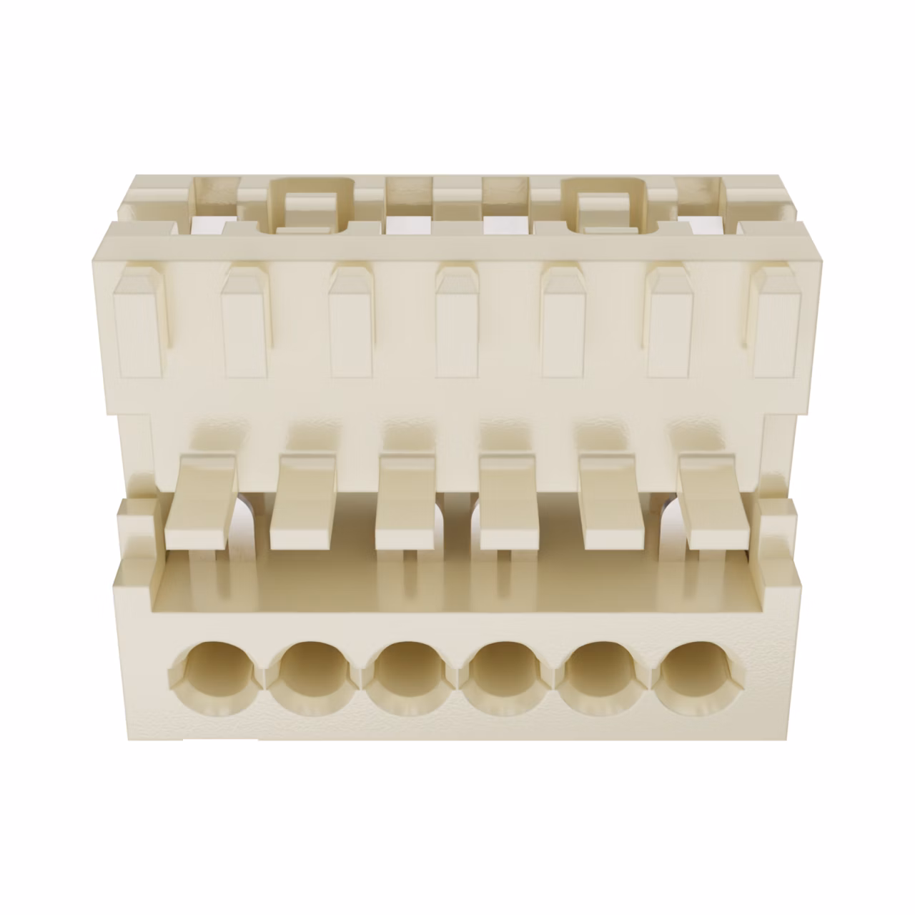 Appli-Mate RAST 2.5 Connector, 2.50mm Pitch, Female, 6 Circuits, Open Endwalls, Circuits 2 and 5 Voided, Latch at Circuit 2 and 5, Tin Plating for sale