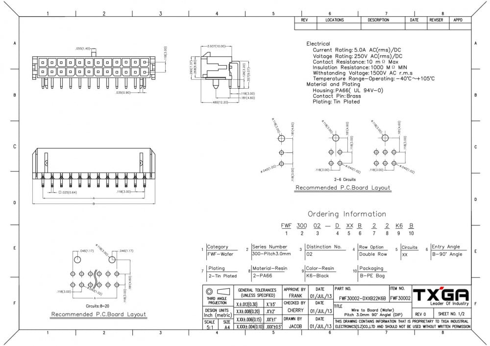 TXGA FWF30002-D12B22K6B technical drawing page 1
