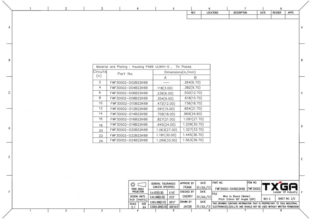 TXGA FWF30002-D12B22K6B technical drawing page 2