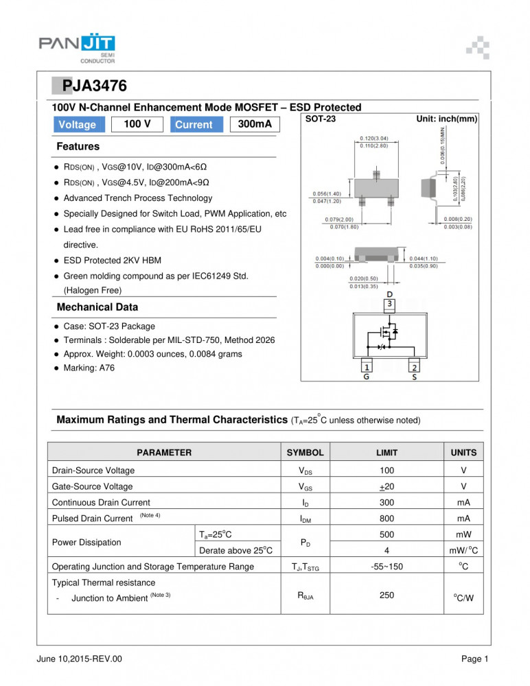 PJA3476 datasheet page 1